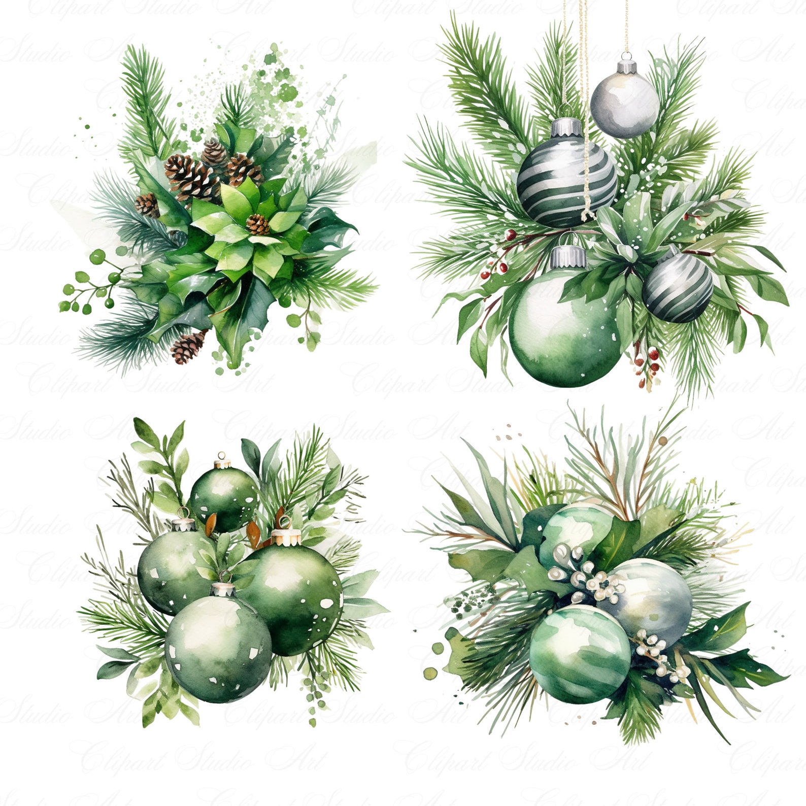 14 Christmas Green Decoration Clipart, Christmas Green Flowers ...