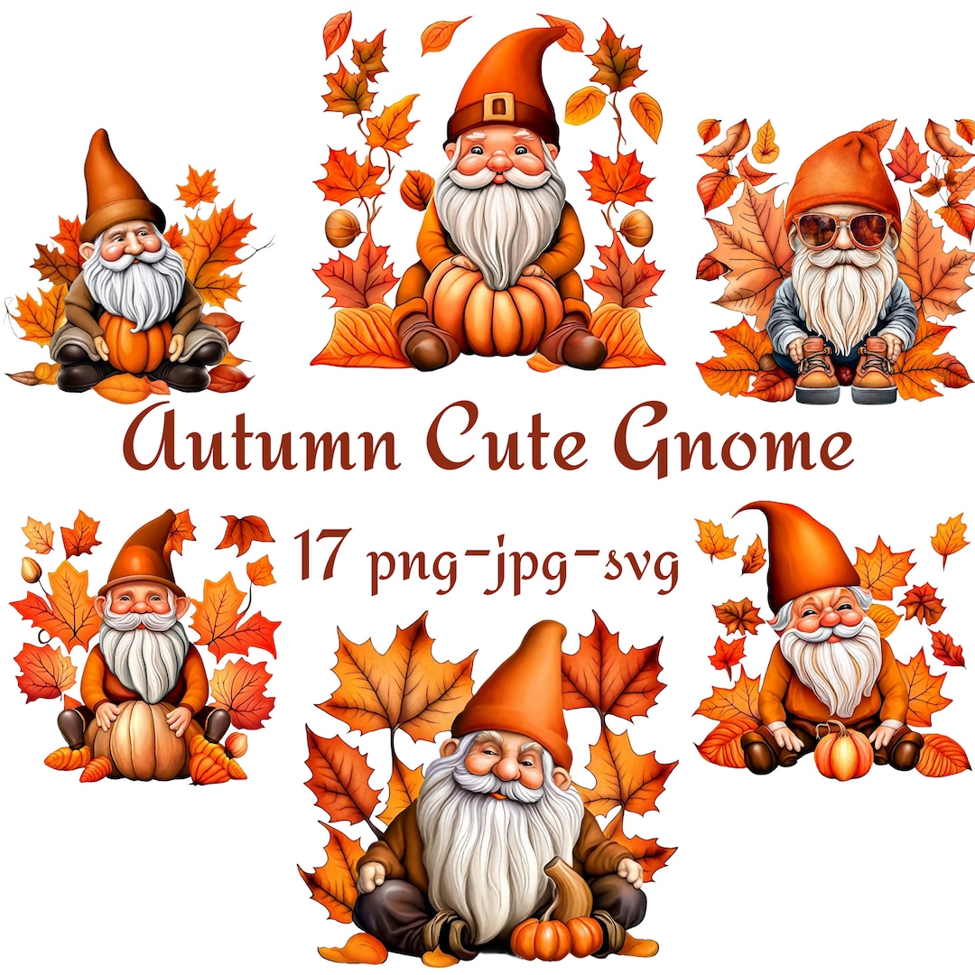 17 Cute Autumn Fall Gnome Clipart, Gnome Floral Fall Clipart, Pumpkin ...
