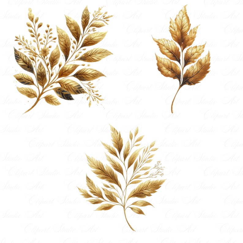 25 Gold Leaf Clipart, High Quality Gold Leaf Clipart, Watercolor Gold ...