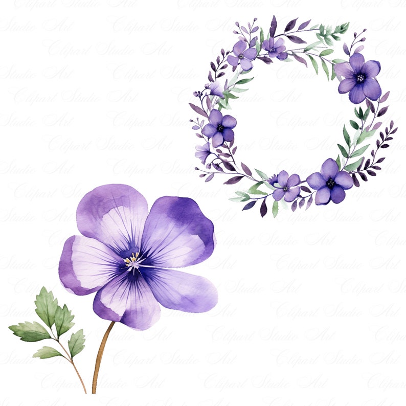 97 Violet Flower Bundle Clipart, Basket, Bouquet, Flower, Wreath ...