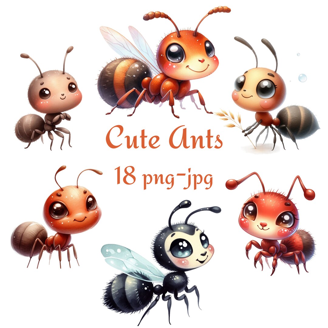 18 Cute Ants Clipart, Watercolor Cute Little Spring Insects Clipart ...