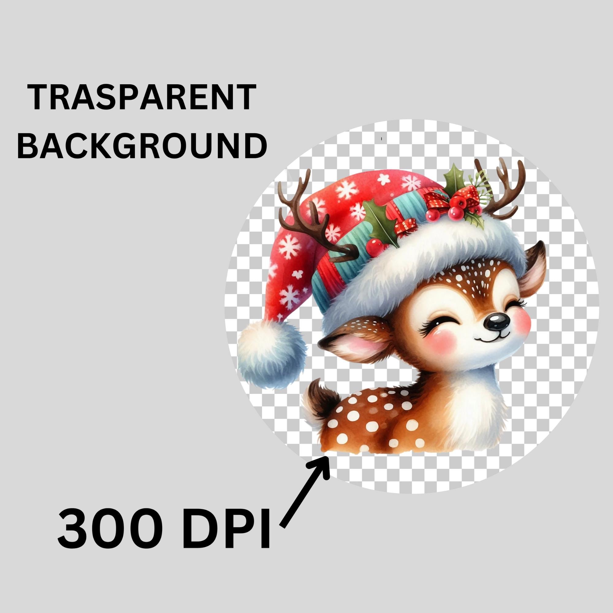 15 Cute Deer in Santa Hat Clipart, Watercolor Deer in Santa Hat Clipart ...