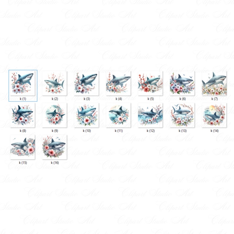 16 Great White Shark Spring Flowers Clipart, Watercolor Great White ...