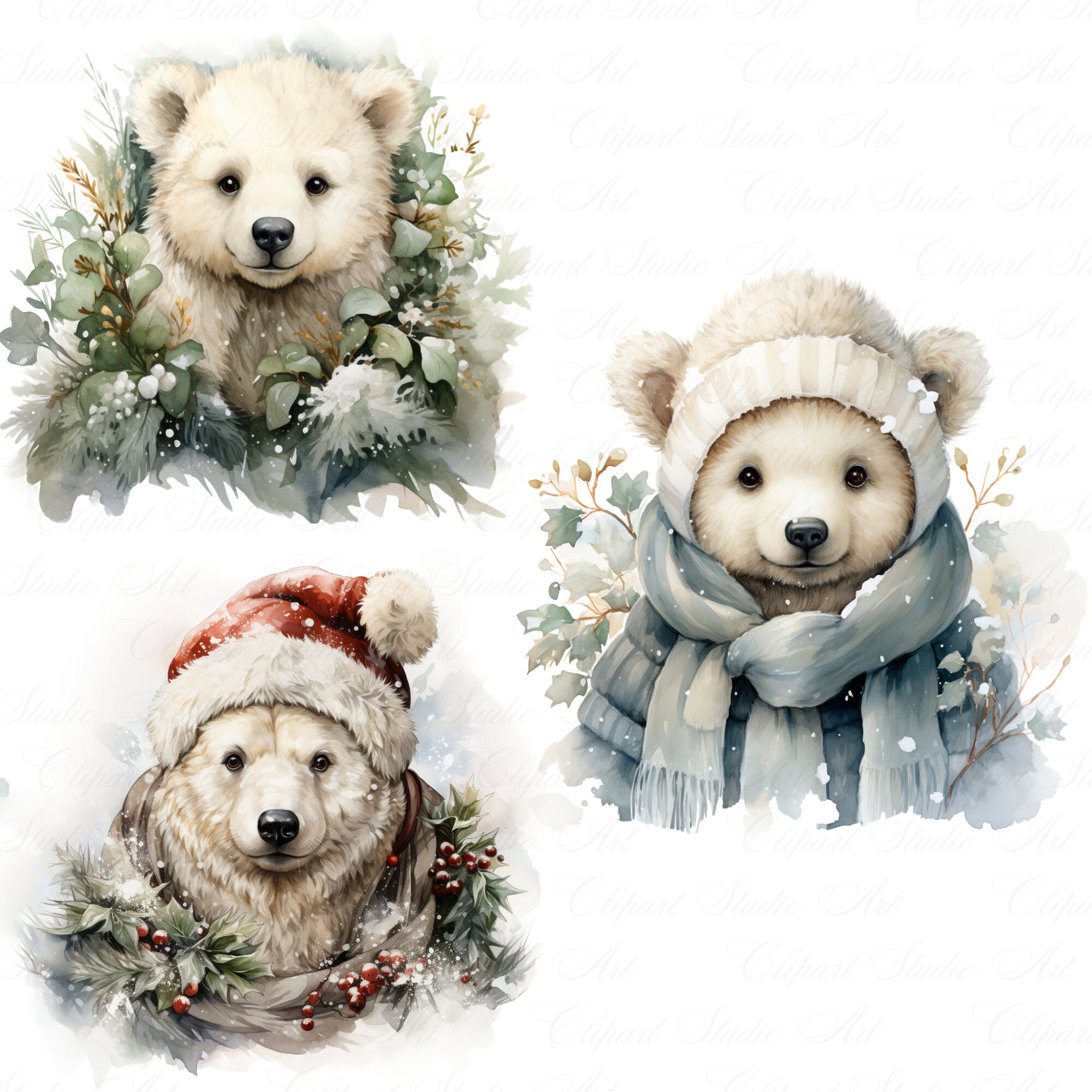 11 North Pole Christmas Clipart, Christmas Polar Bear Winter Watercolor ...