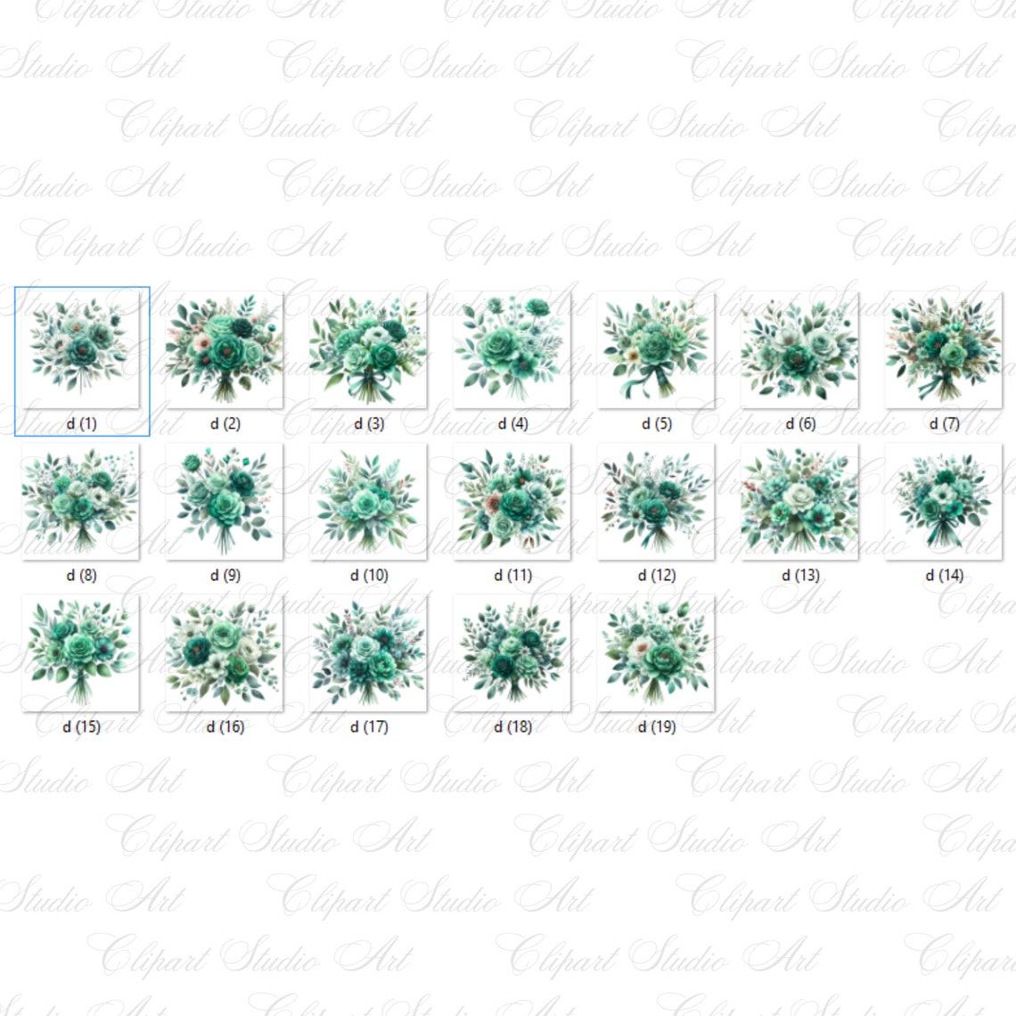 Emerald Flower Bouquet Clipart, Watercolor Emerald Flower Bouquet ...