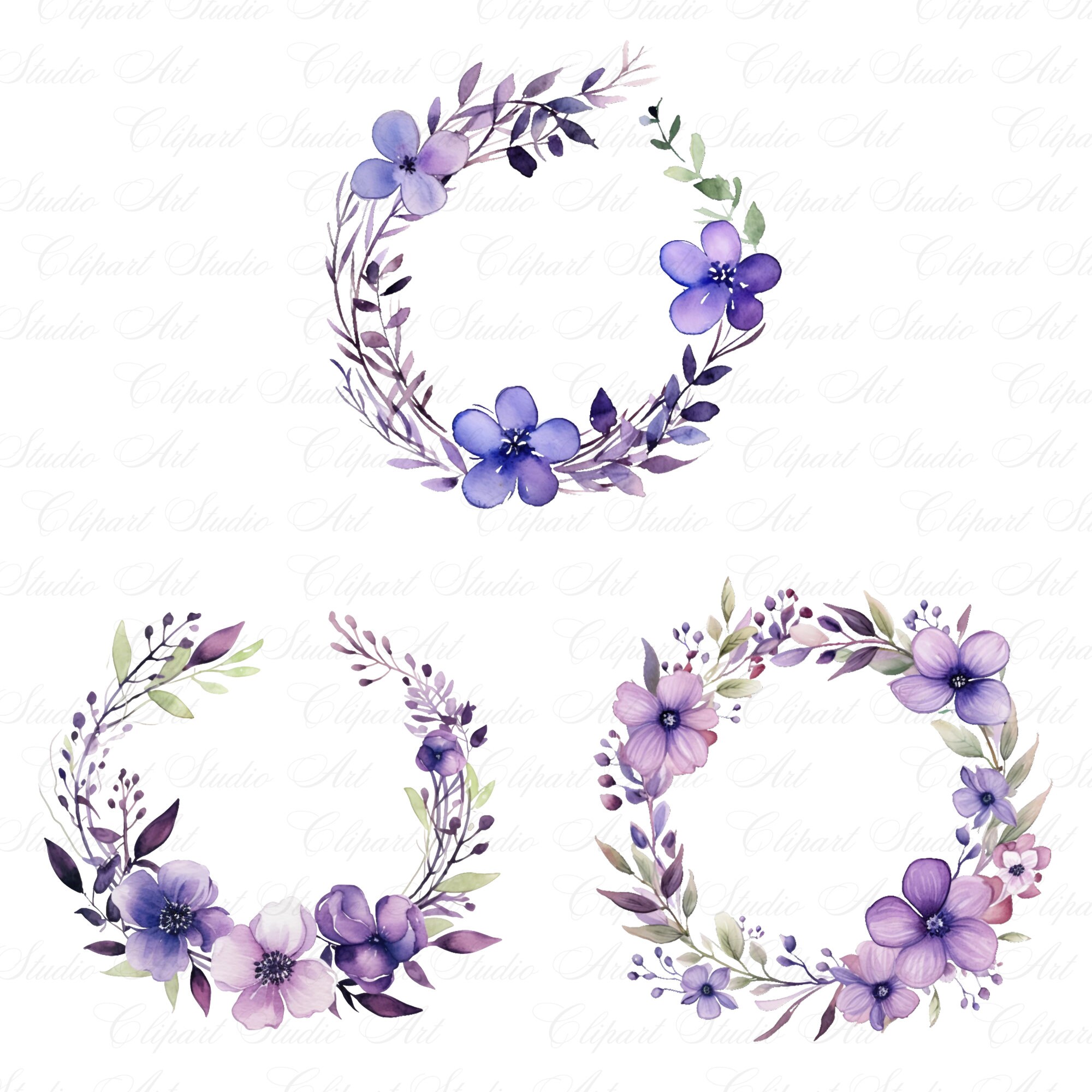 23 Violet Flower Wreath Clipart, Wedding Bridal Shower Violet Flower ...