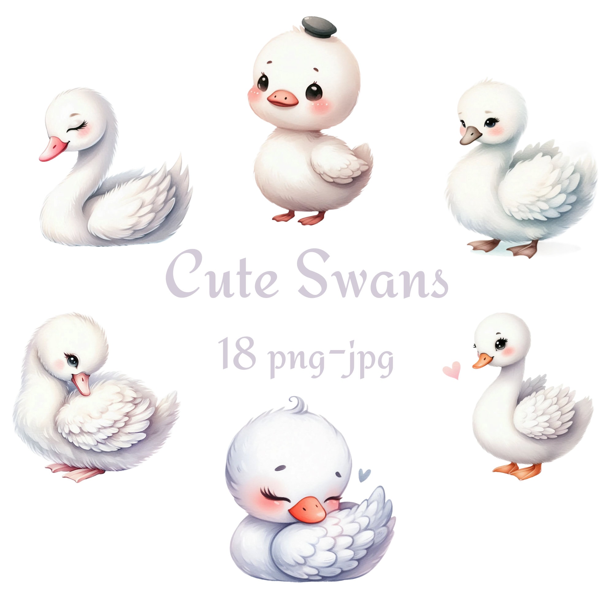 18 Cute Swans Clipart, Cute Baby Swan Clipart, Watercolor Cute Swans Transparent Background High ...