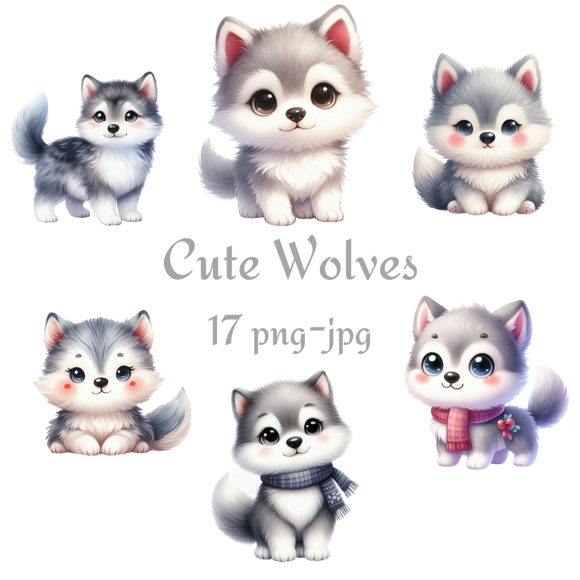 17 Cute Wolves Clipart, Wild Baby Cute Wolves Clipart, Watercolor Cute ...