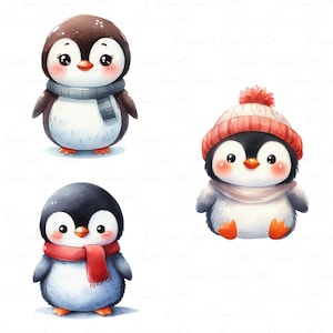 19 Cute Penguins Clipart, Baby Cute Penguins Clipart, Watercolor Cute ...