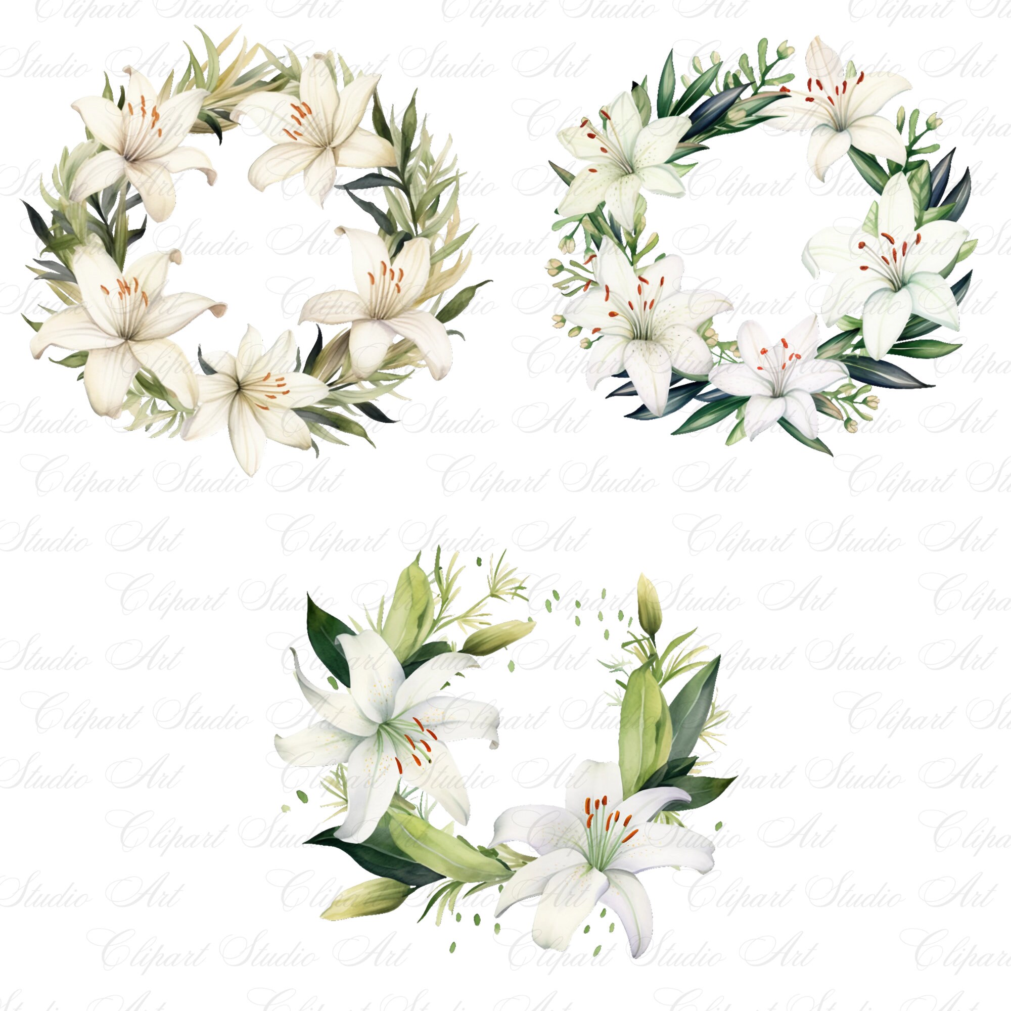 18 White Lily Wreath Clipart, Wedding Bridal Shower White Lily Wreath ...
