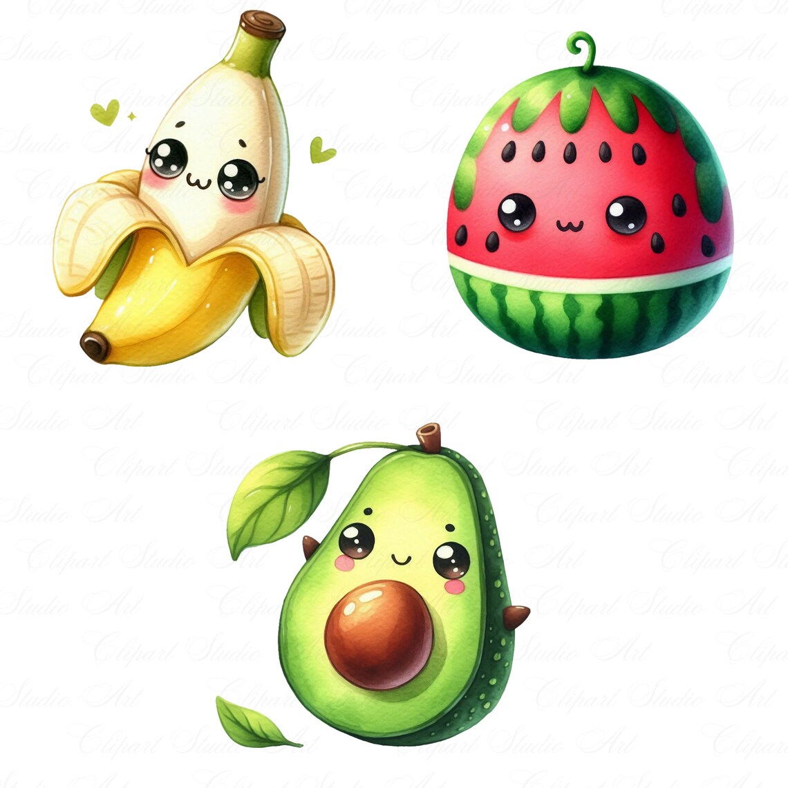 26 Cute Fruits Clipart, Various Colorful Fruits Clipart, Watercolor ...