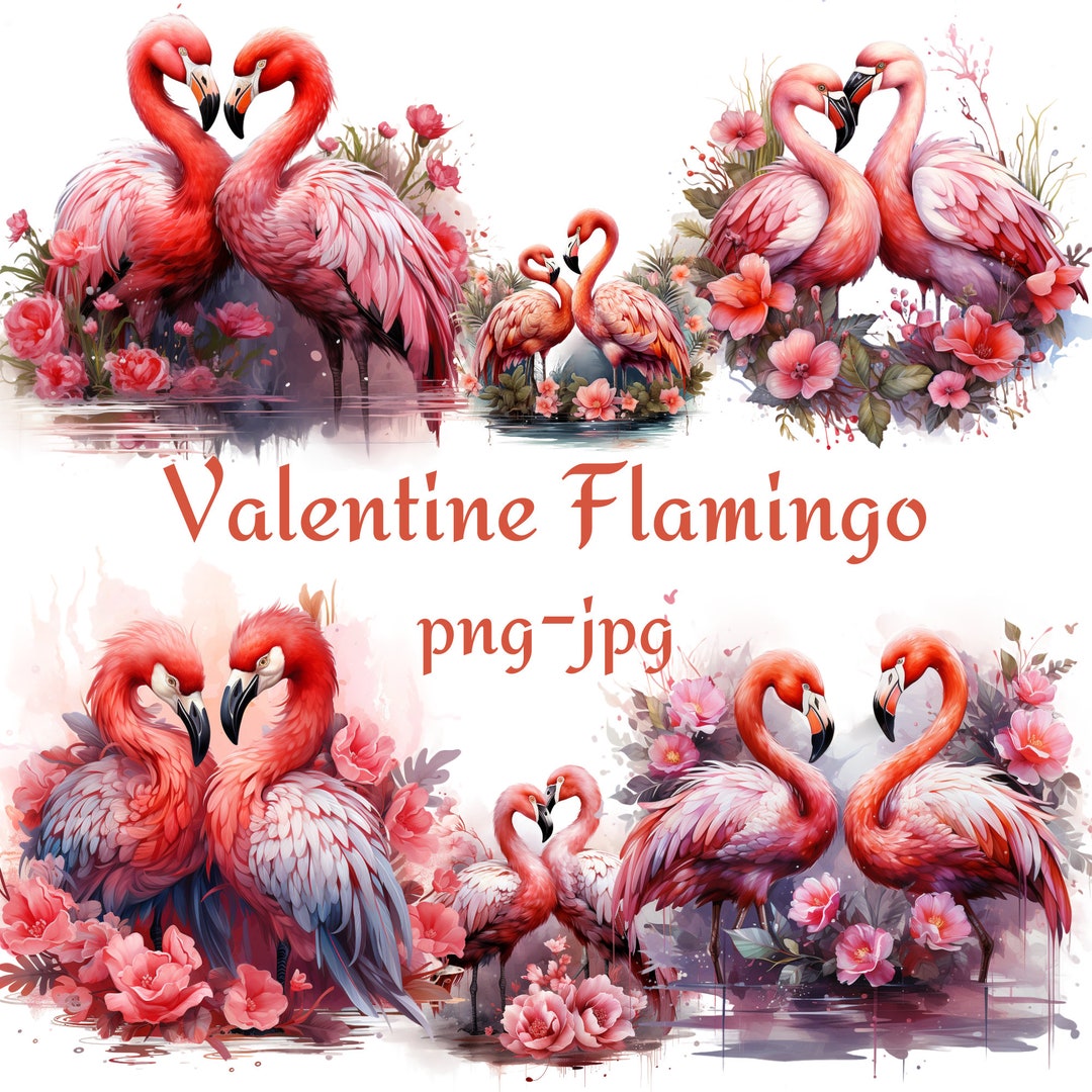 Valentine Flamingo Clipart, Floral Flamingo Clipart, Valentine Flamingo ...