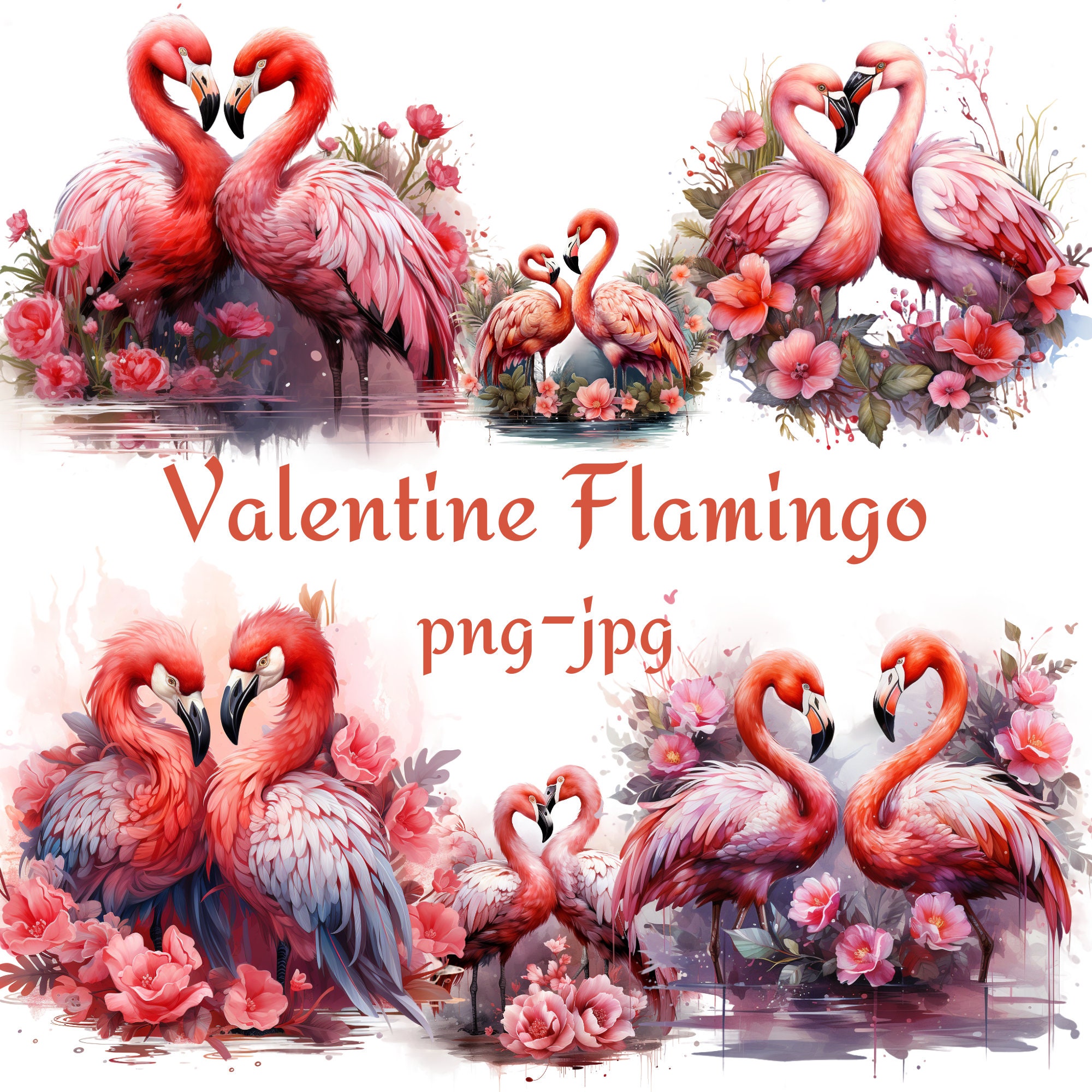 Valentine Flamingo Clipart, Floral Flamingo Clipart, Valentine Flamingo ...