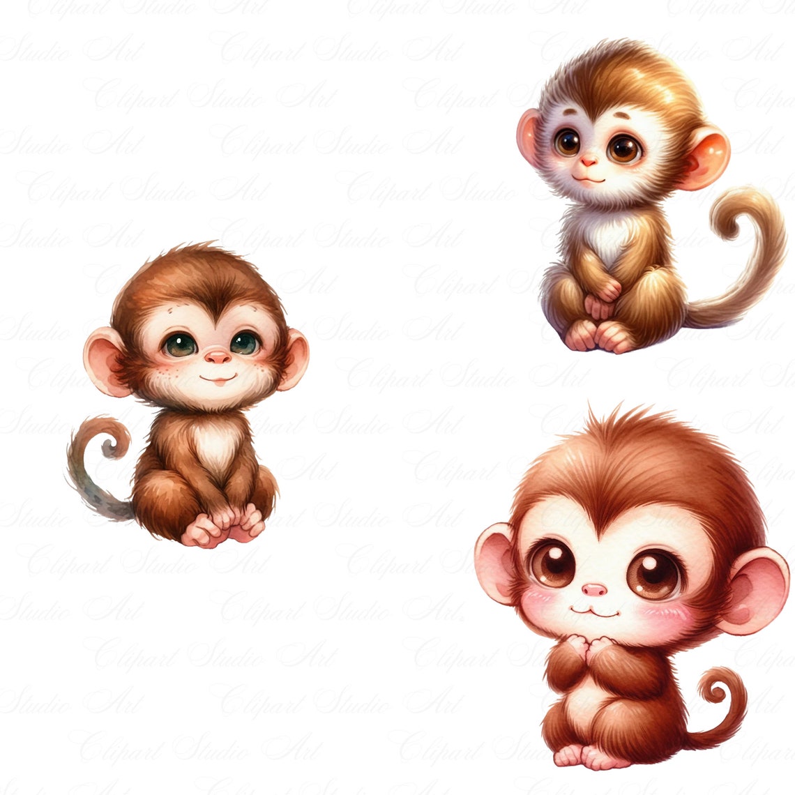 19 Cute Monkey Clipart, Winter Cute Monkey Clipart, Watercolor Cute ...