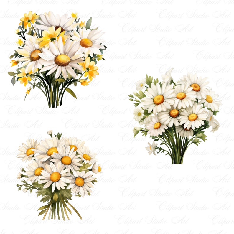 13 Daisy Flower Bouquet Clipart, Wedding Bridal Shower Daisy Flower ...