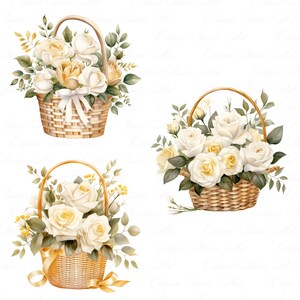 16 White Rose Gift Basket Clipart, Wedding Bridal Shower White Rose ...