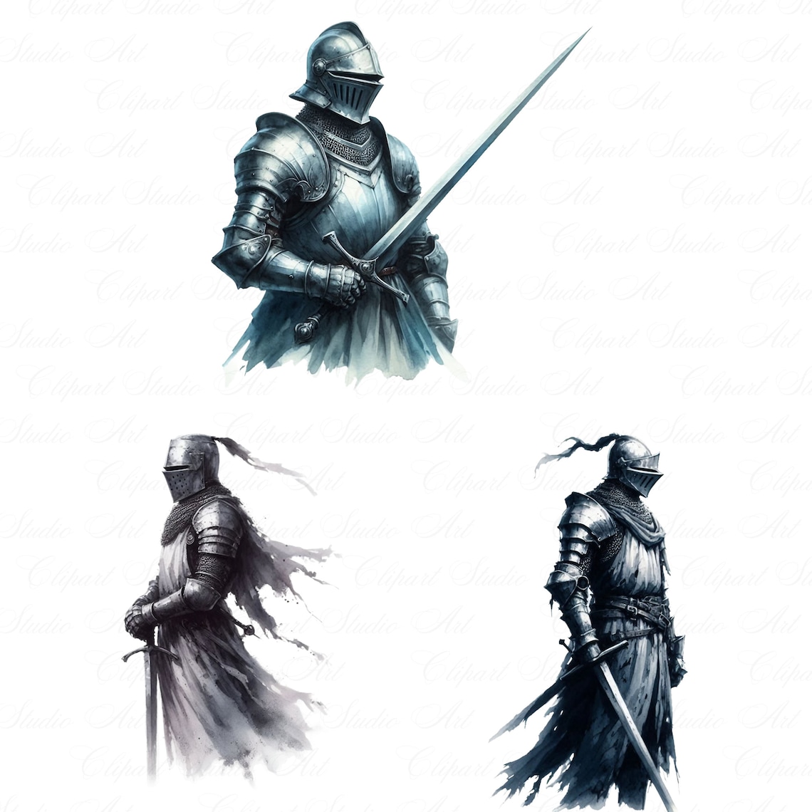 22 Knights Clipart, Medieval Knight Clipart, Watercolor Knights High ...