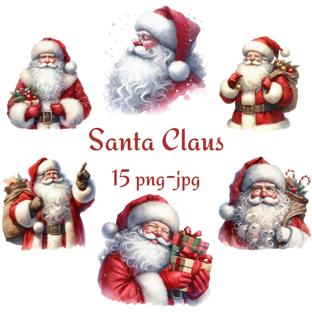 15 Santa Claus Clipart, Christmas Santa Claus Clipart, Watercolor Santa ...