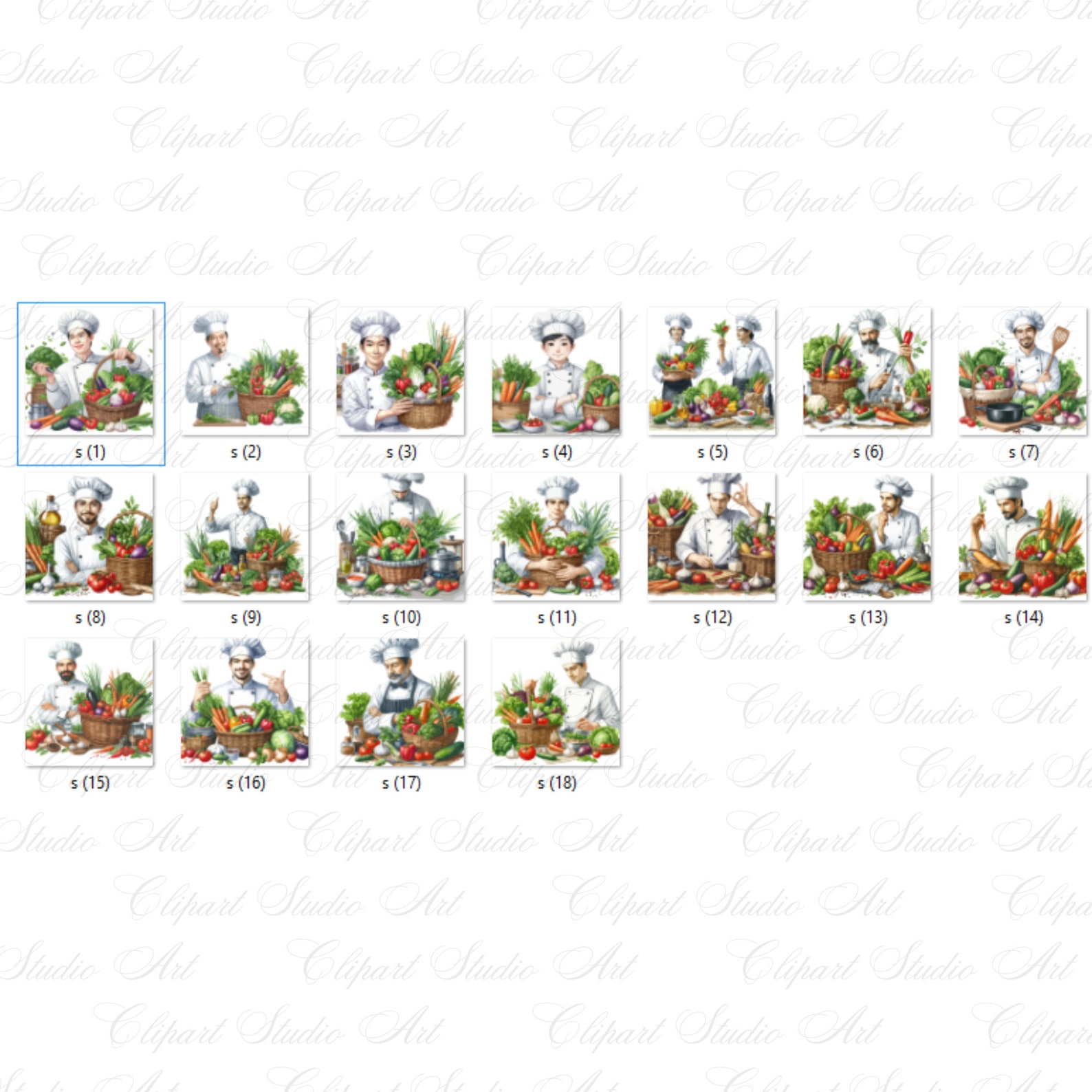 Chef's Meals Clipart, Chef's Kitchen Clipart, Watercolor Cook Clipart ...