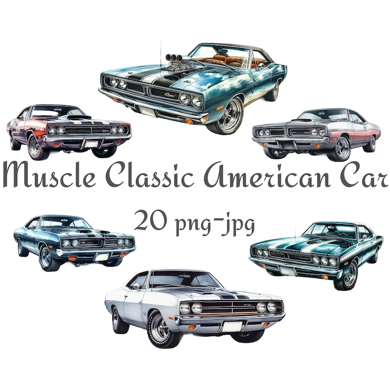 20 Muscle Classic American Car Clipart, Wedding Bridal Shower Muscle ...