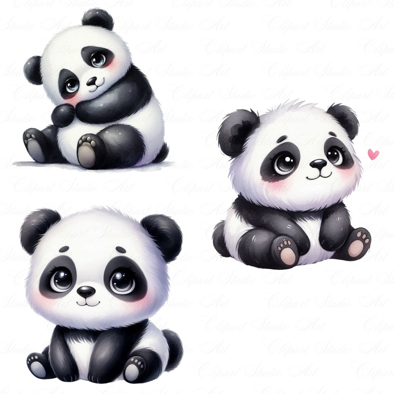 16 Cute Pandas Clipart, Cute Pandas Transparent Background, Watercolor ...