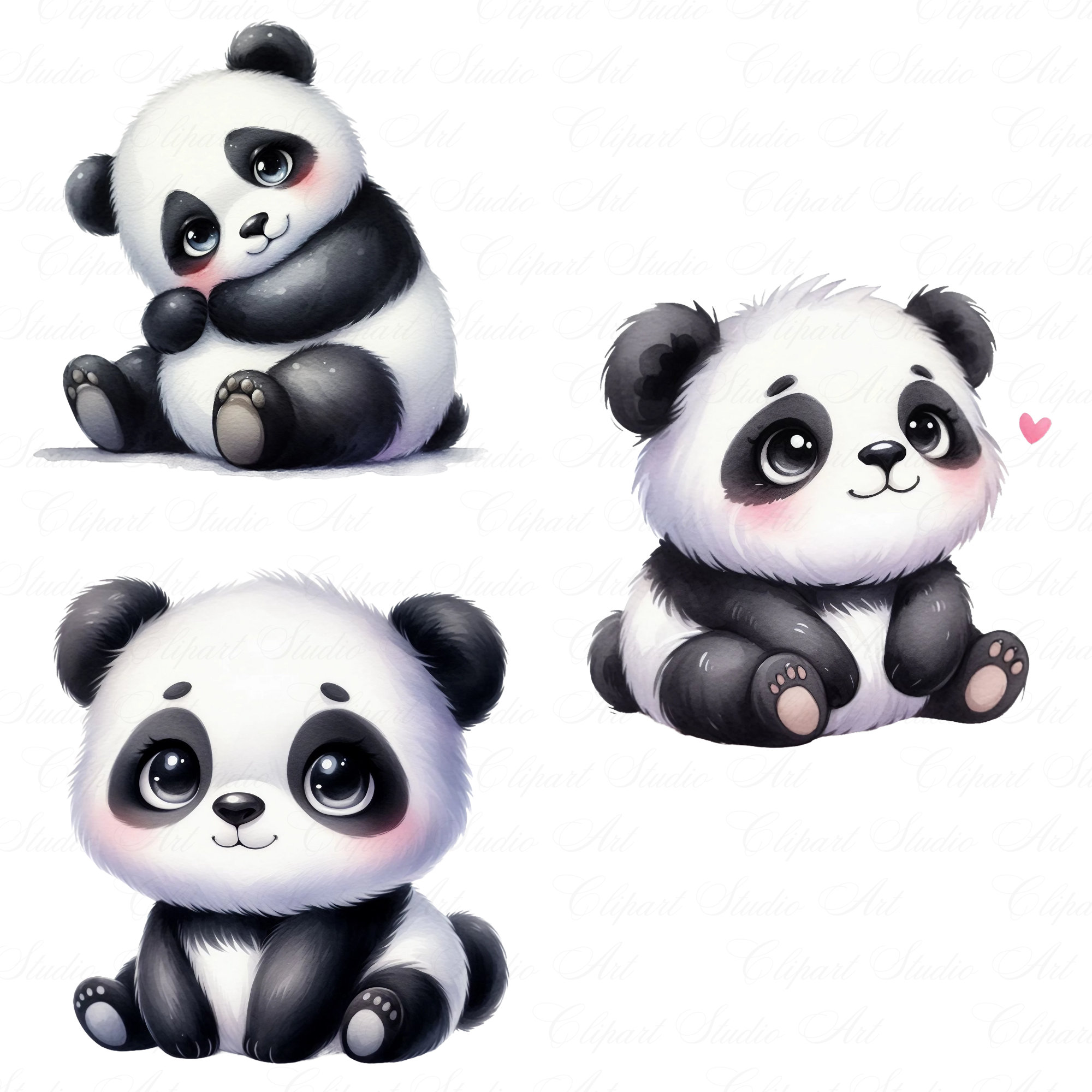 16 Cute Pandas Clipart, Cute Pandas Transparent Background, Watercolor ...