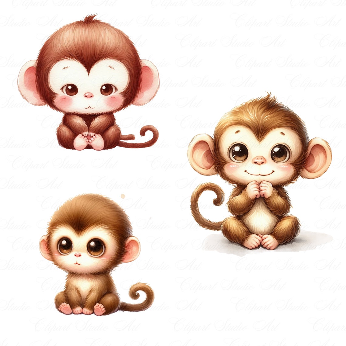 19 Cute Monkey Clipart, Winter Cute Monkey Clipart, Watercolor Cute ...