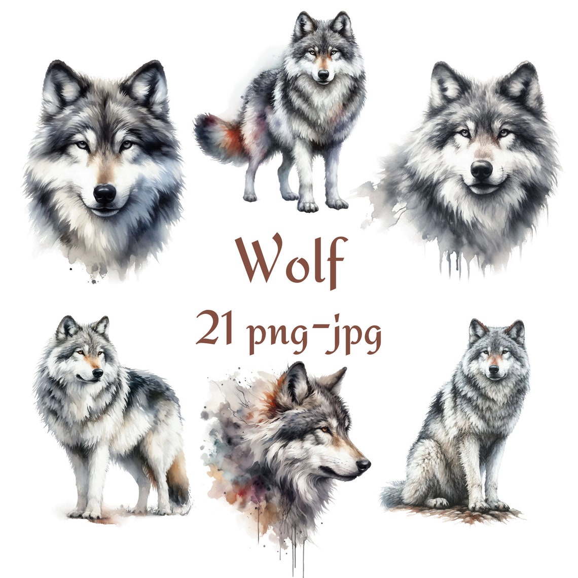 21 Wolf Clipart, Watercolor Tribal Wolf Clipart, Watercolor Wolf High ...