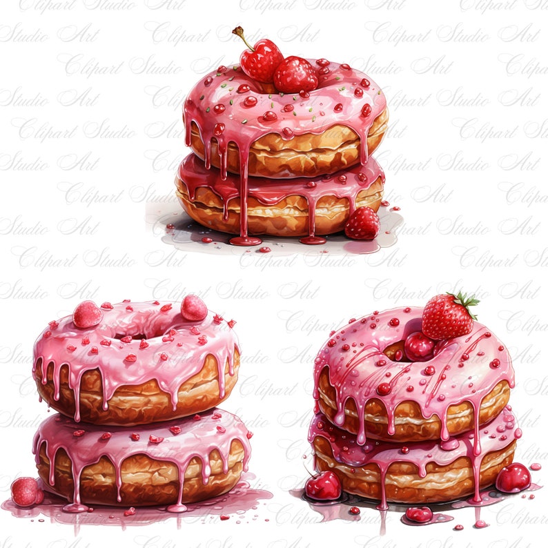 Valentines Day Donut Clipart, Watercolor Valentines Day Donut Clipart ...