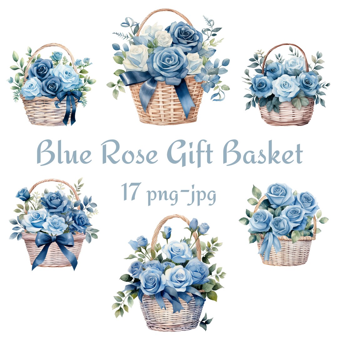 17 Blue Rose Gift Basket Clipart, Wedding Bridal Shower Blue Rose Gift ...