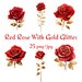 25 Red Rose With Gold Glitter Clipart, Wedding Bridal Shower Red Rose ...