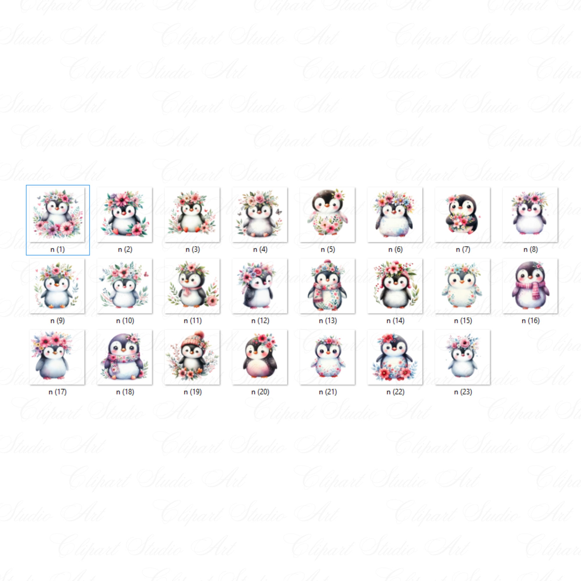 23 Cute Floral Penguin Clipart, Winter Cute Penguin Clipart, Watercolor ...