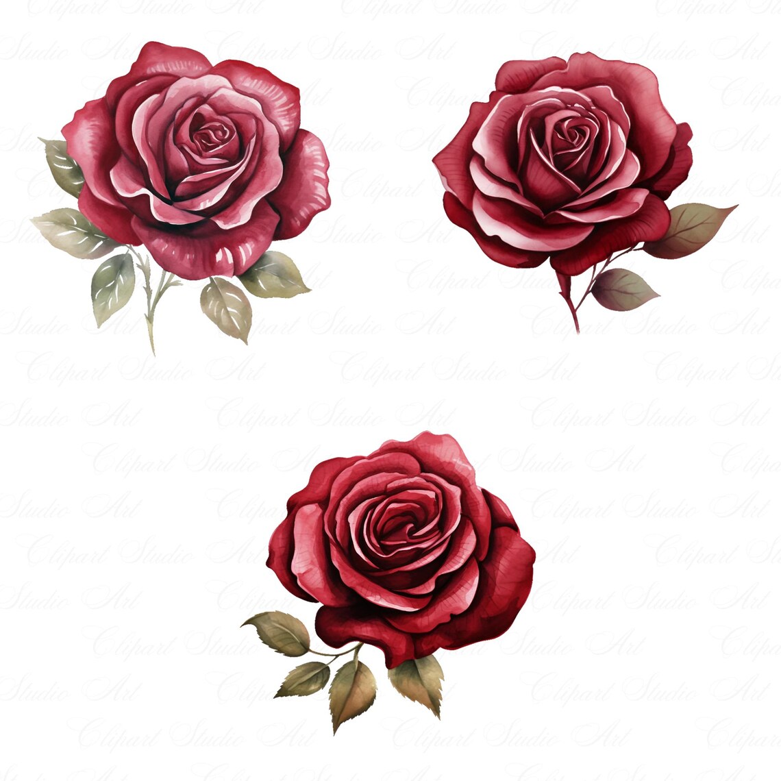 23 Burgundy Rose Clipart, Wedding Bridal Shower Burgundy Rose Clipart ...