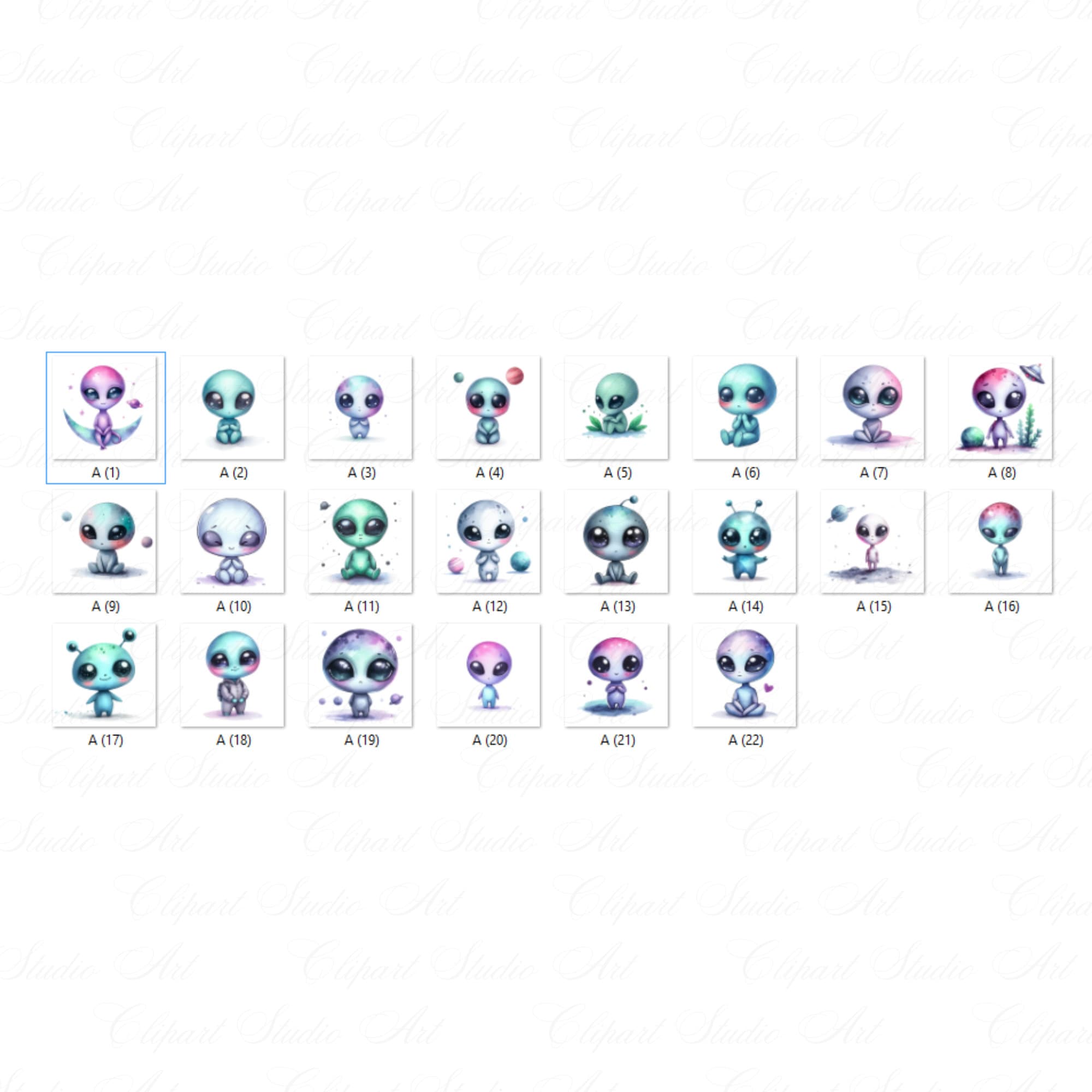 22 Cute Aliens Clipart, Cute Creatures Clipart, Watercolor Baby Aliens ...