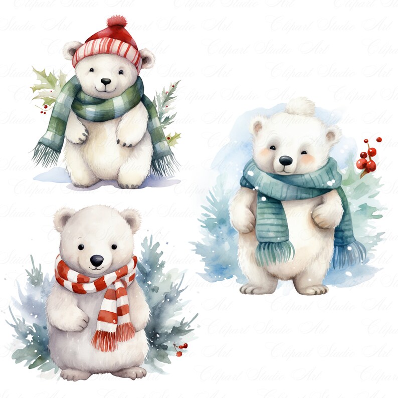 14 Christmas Winter Polar Bear Clipart, North Pole Christmas Clipart ...