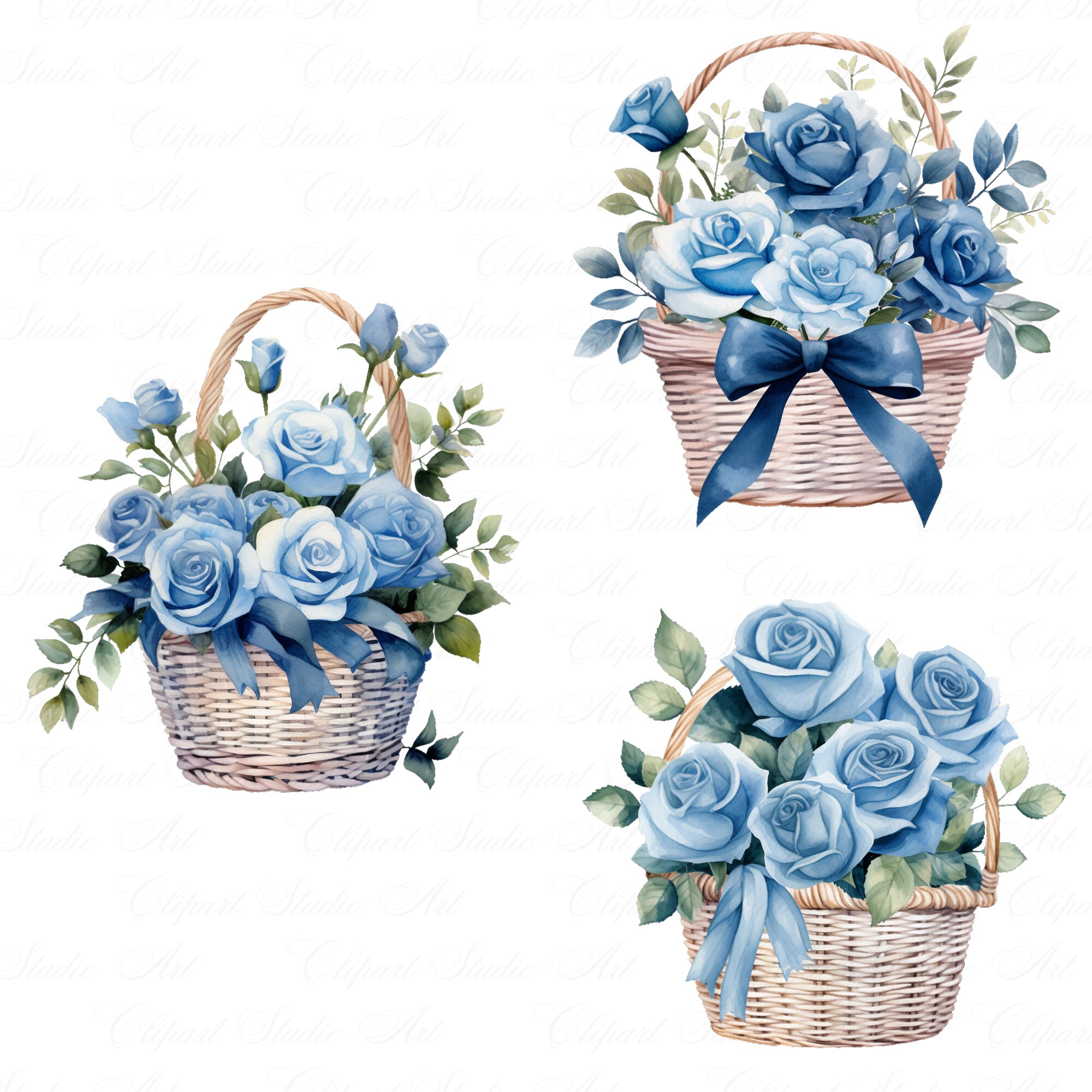 17 Blue Rose Gift Basket Clipart, Wedding Bridal Shower Blue Rose Gift ...
