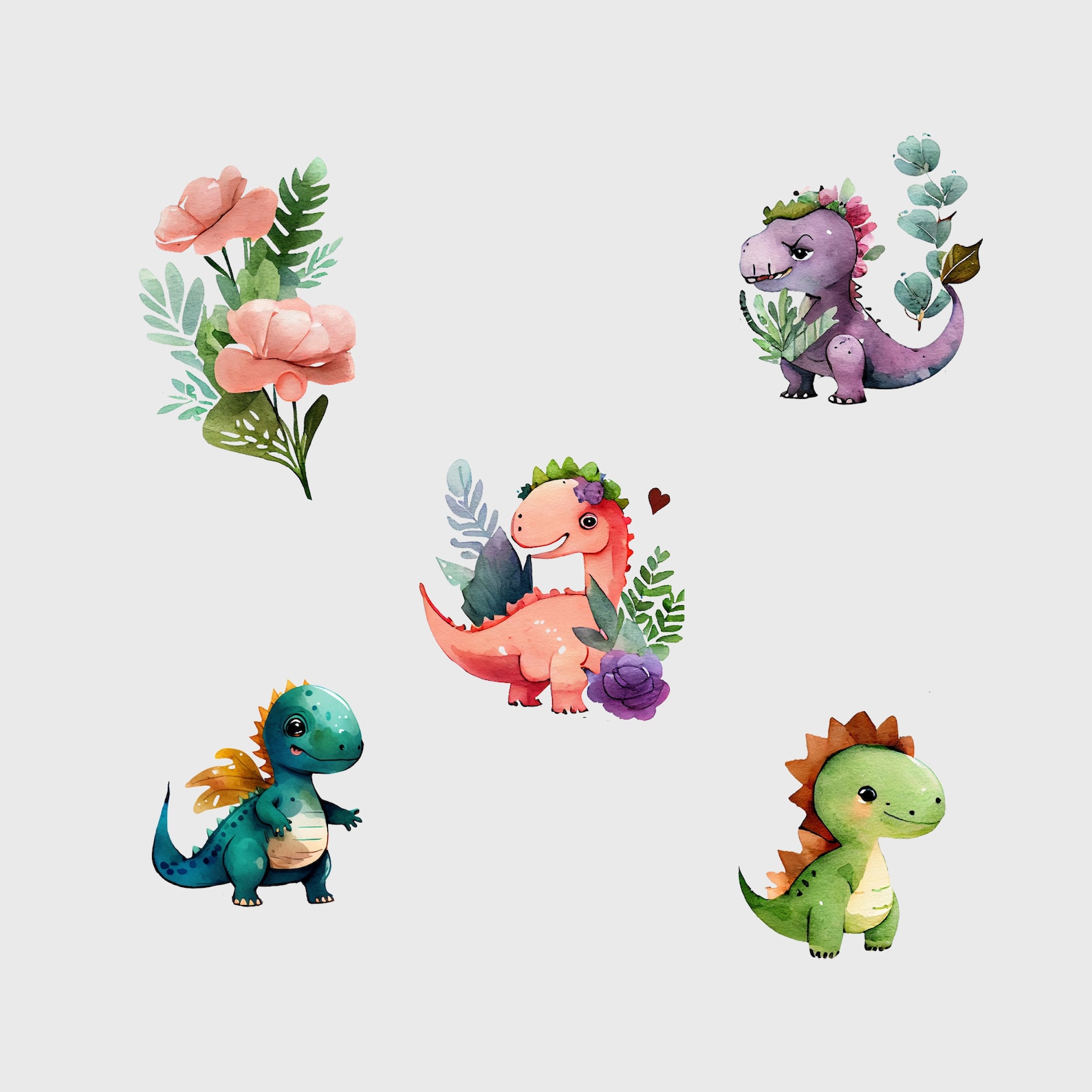 Dinosaurs Watercolor Clipart, Cute Dino Baby Shower Graphics, Birthday ...