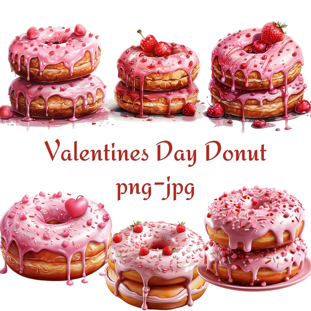 Valentines Day Donut Clipart, Watercolor Valentines Day Donut Clipart ...
