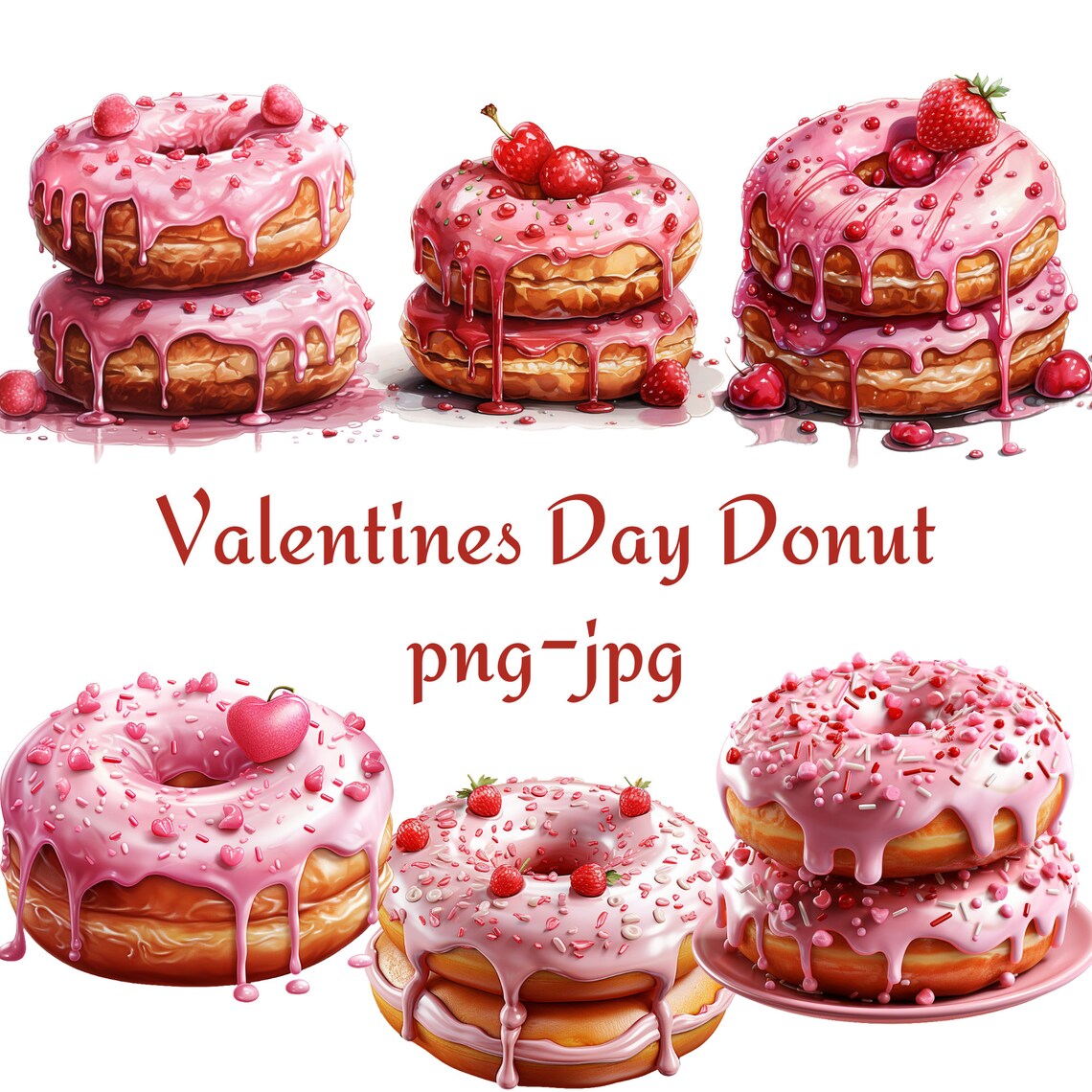 Valentines Day Donut Clipart, Watercolor Valentines Day Donut Clipart ...