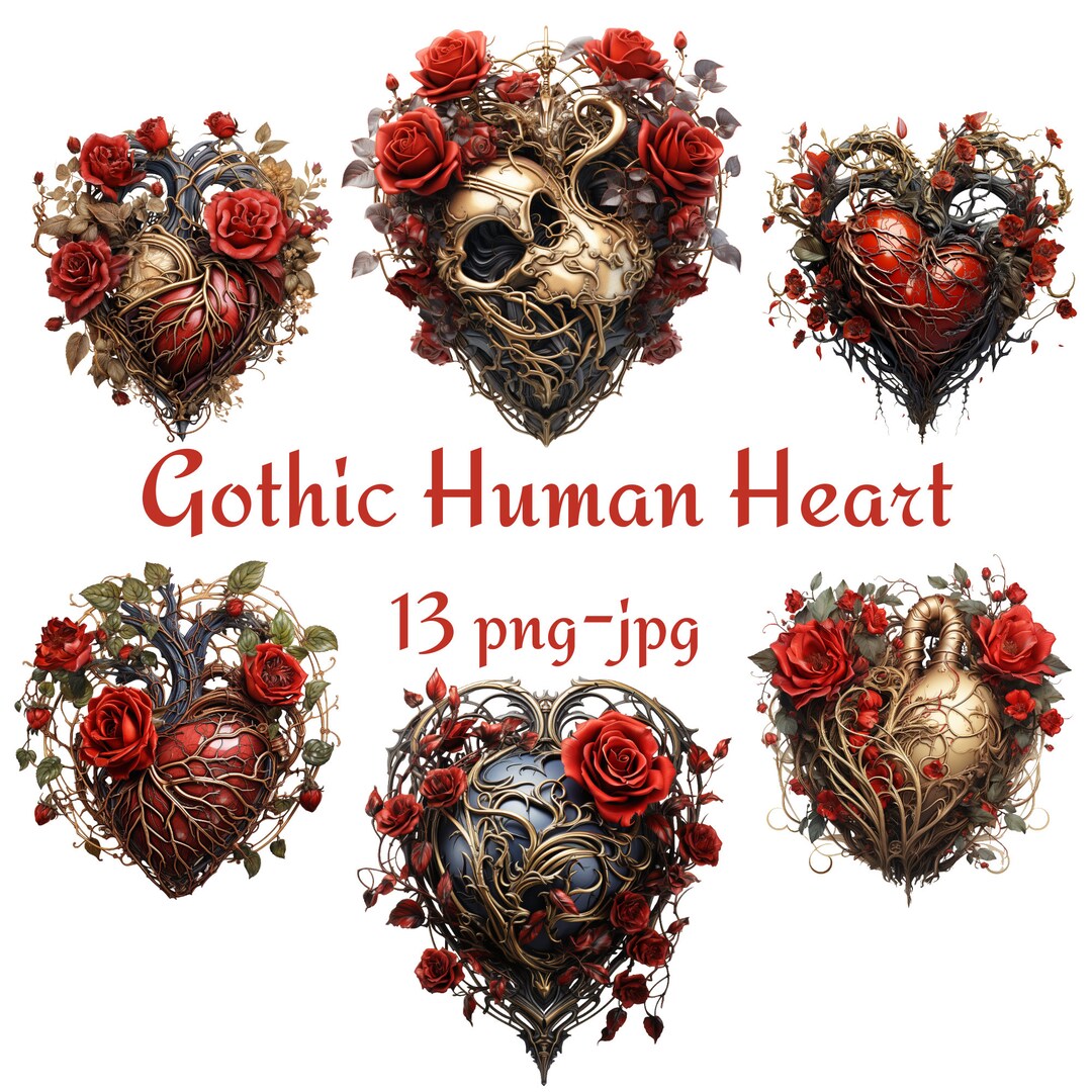 13 Anatomical Heart Clipart, Gothic Human Heart Valentines Clipart ...