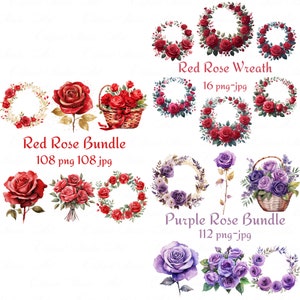 860+ Rose Flower Bundle Clipart, Watercolor Rose Floral Clipart, Rose ...