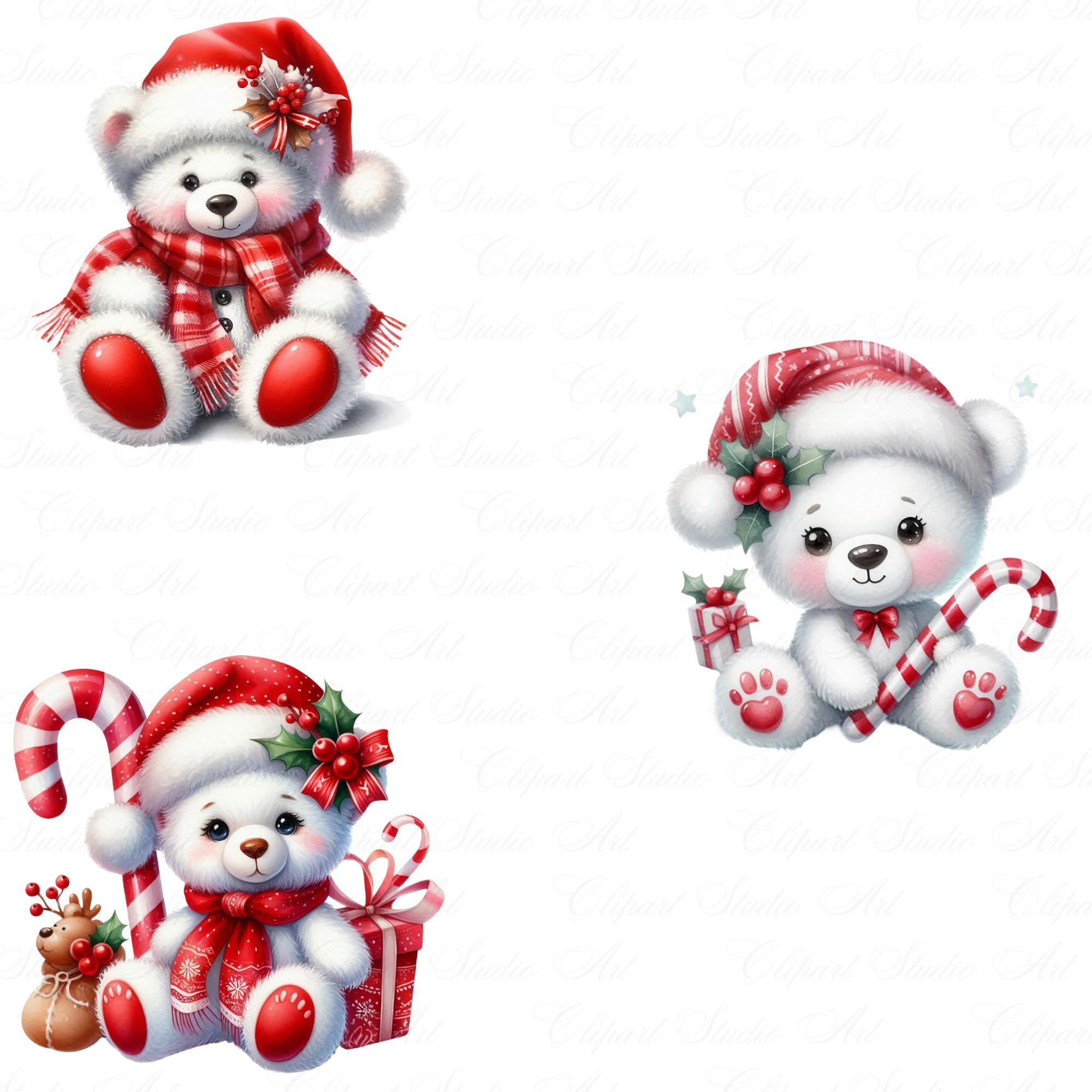 15 Christmas Cute Bear Clipart, Merry Christmas Clipart, Watercolor New ...