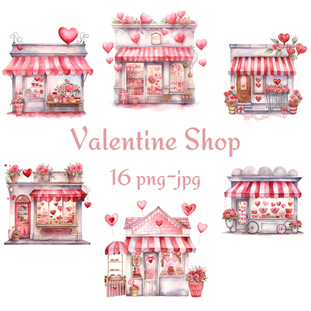 16 Valentine Candy Shop Clipart, Valentine Shop Watercolor Clipart ...