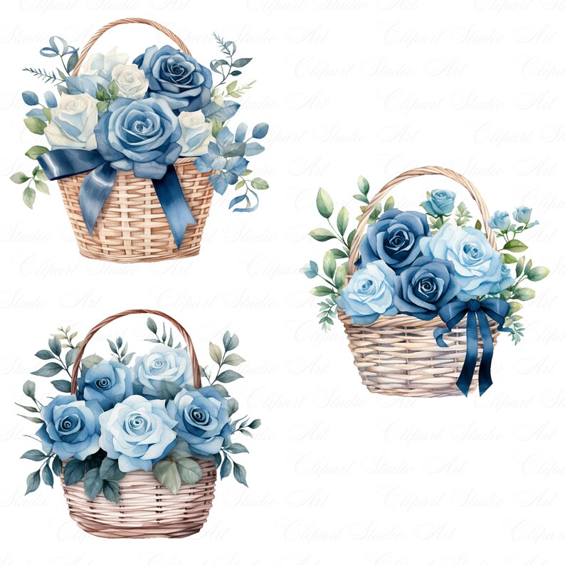 17 Blue Rose Gift Basket Clipart, Wedding Bridal Shower Blue Rose Gift ...