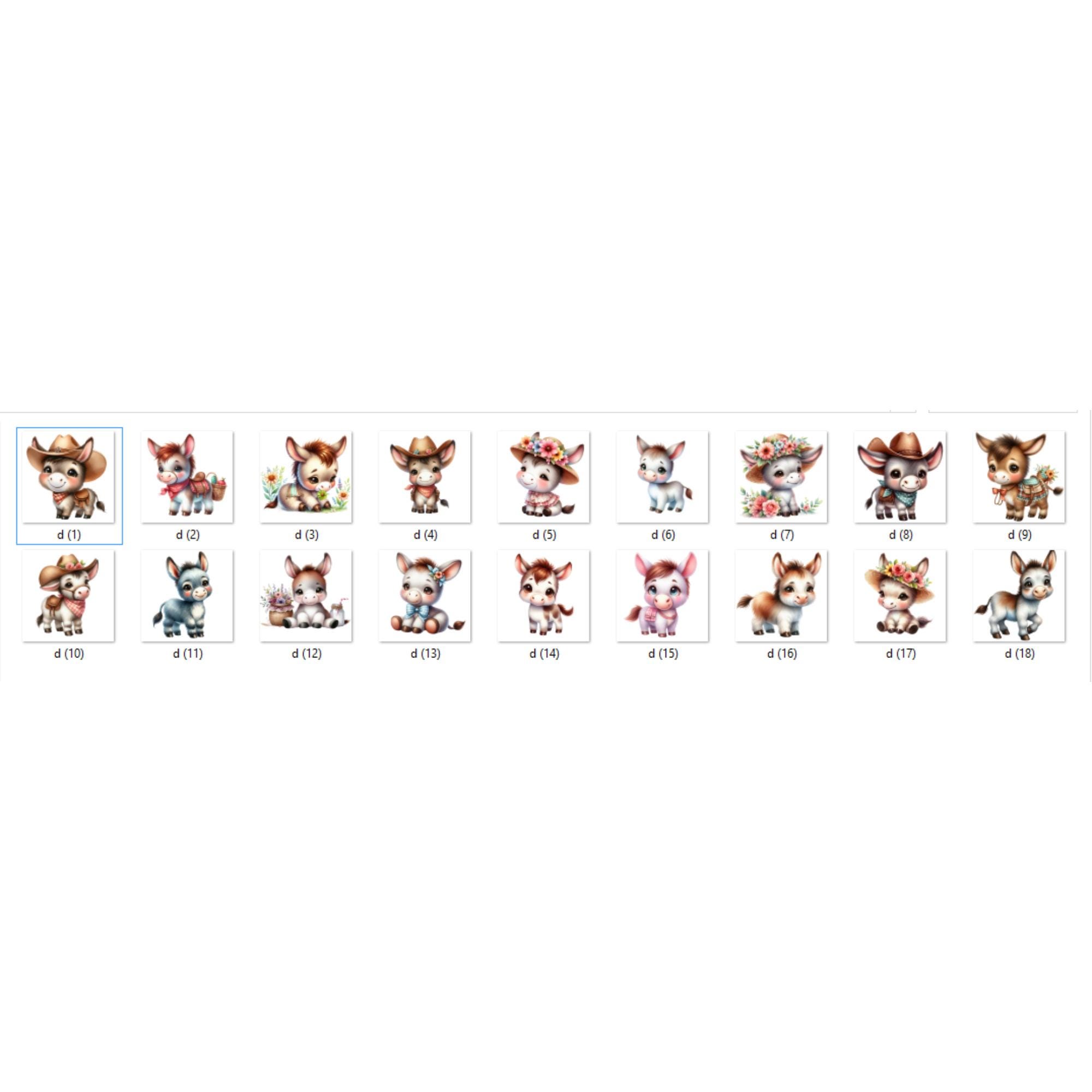 18 Cute Donkey Clipart, Cute Donkey Colt Clipart, Cowboy and Flowered ...