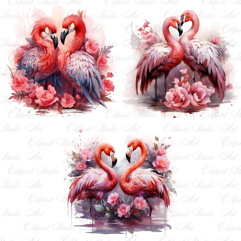 Valentine Flamingo Clipart, Floral Flamingo Clipart, Valentine Flamingo ...