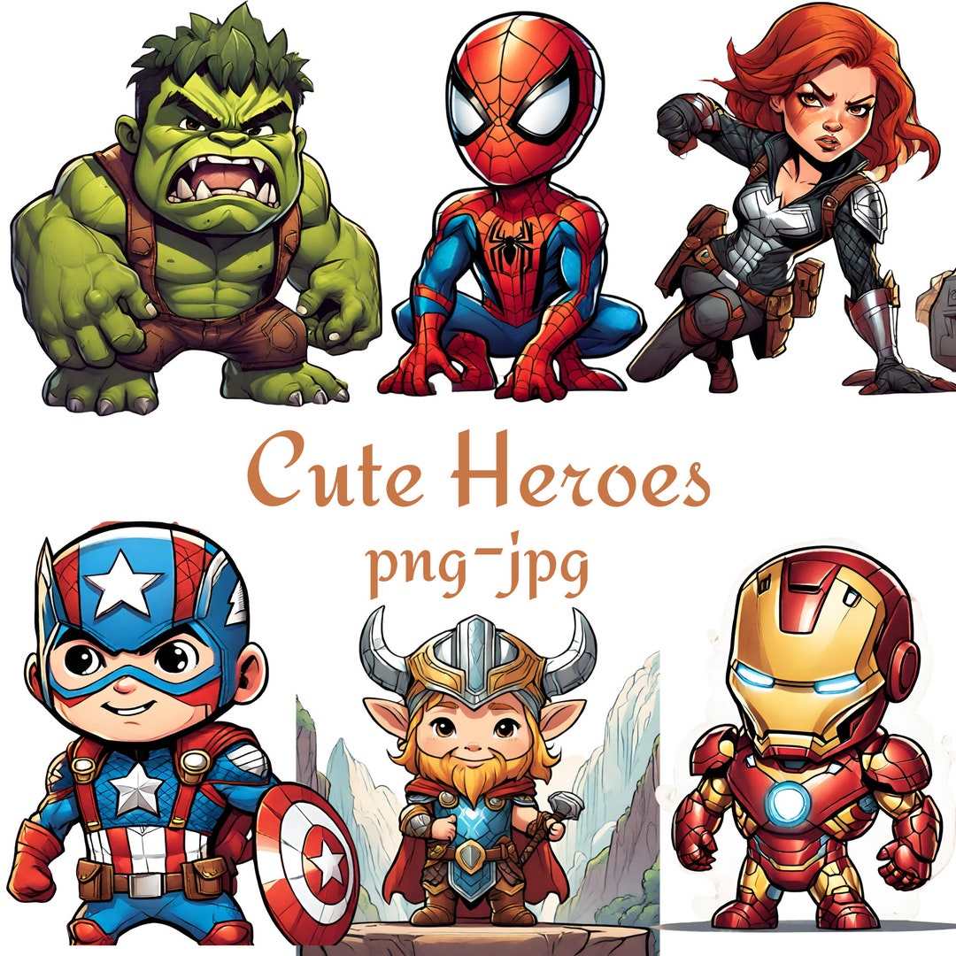 Cute Heroes Clipart, Baby Super Heroes Clipart, Watercolor Cute Heroes ...