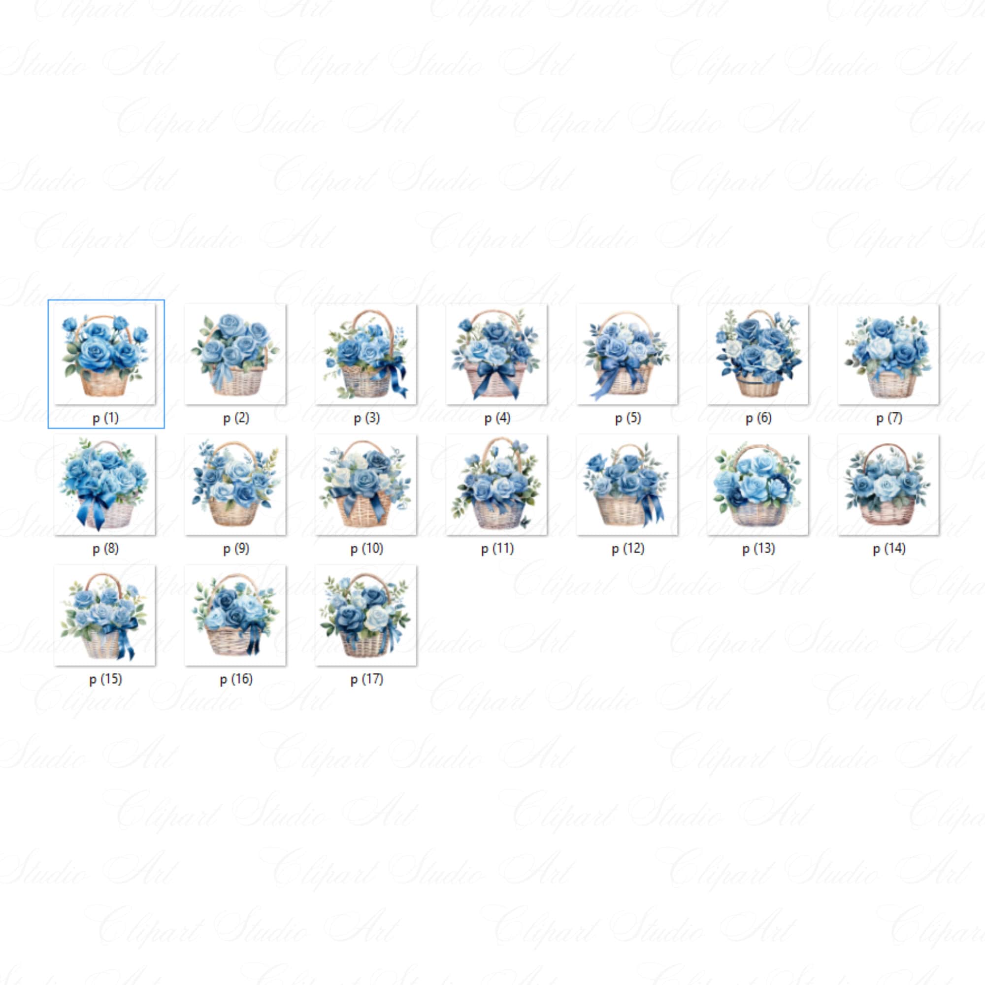17 Blue Rose Gift Basket Clipart, Wedding Bridal Shower Blue Rose Gift ...