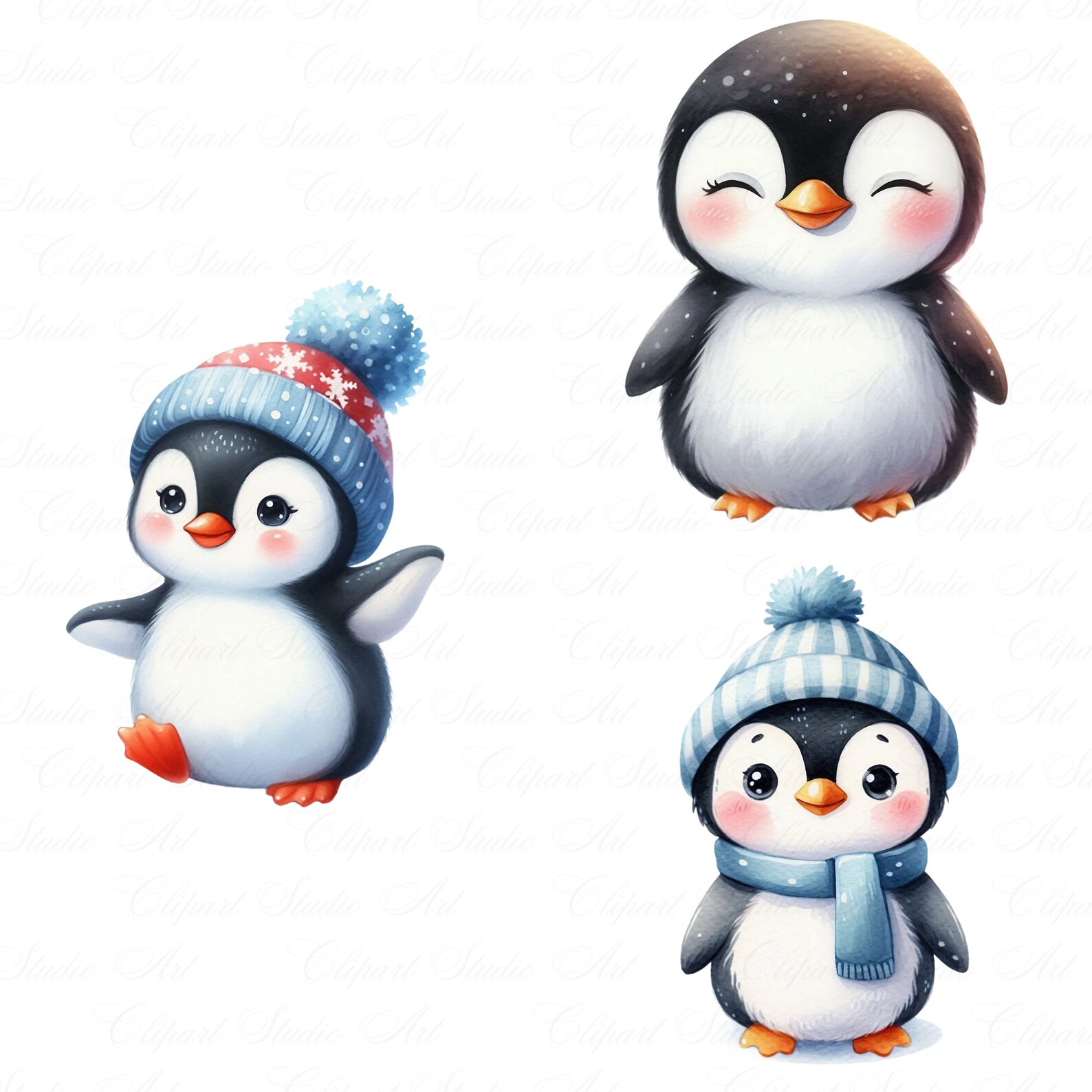 19 Cute Penguins Clipart, Baby Cute Penguins Clipart, Watercolor Cute ...