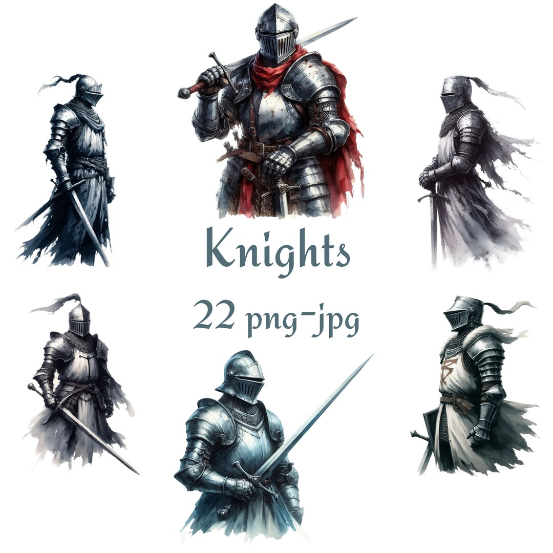 22 Knights Clipart, Medieval Knight Clipart, Watercolor Knights High ...